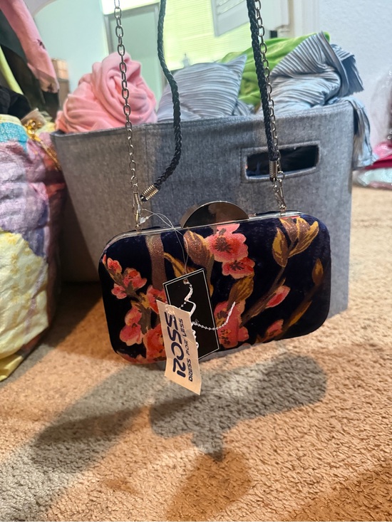 Nina | Bags | Nina Velvet Floral Evening Clutch In Navy Pink Gold ...